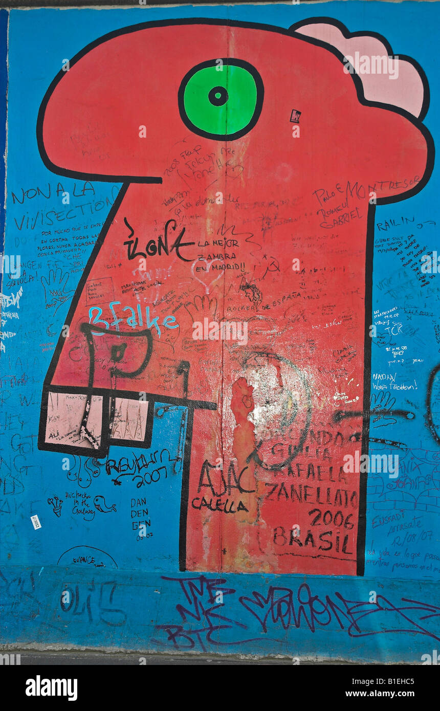 Graffiti on the remains of the Berlin Wall at East Side Gallery Berlin ...