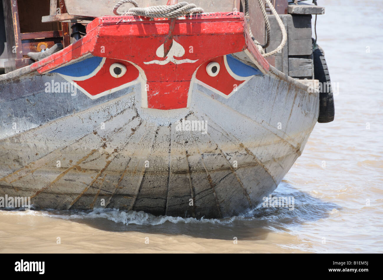 Tradidional painted Vietnamese boat with eyes to see where they are ...