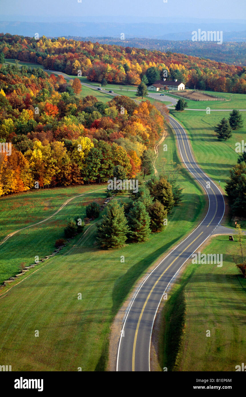 Aerial view of road in Pipestem Resort State Park, West Virginia, USA ...