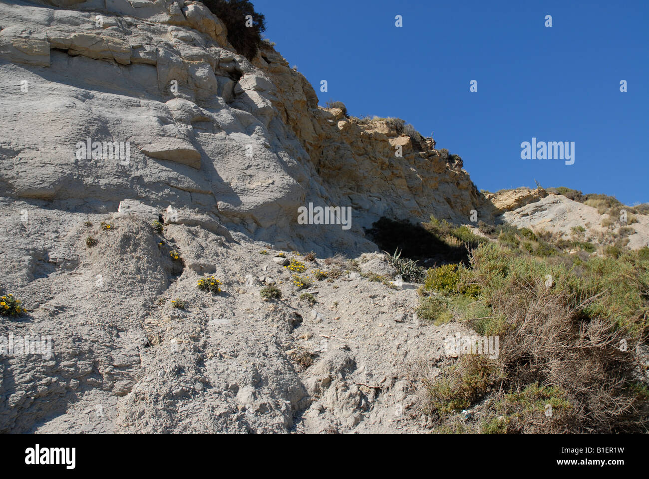 eroding cliff behind La Barraca beach, Portichol, Javea / Xabia ...