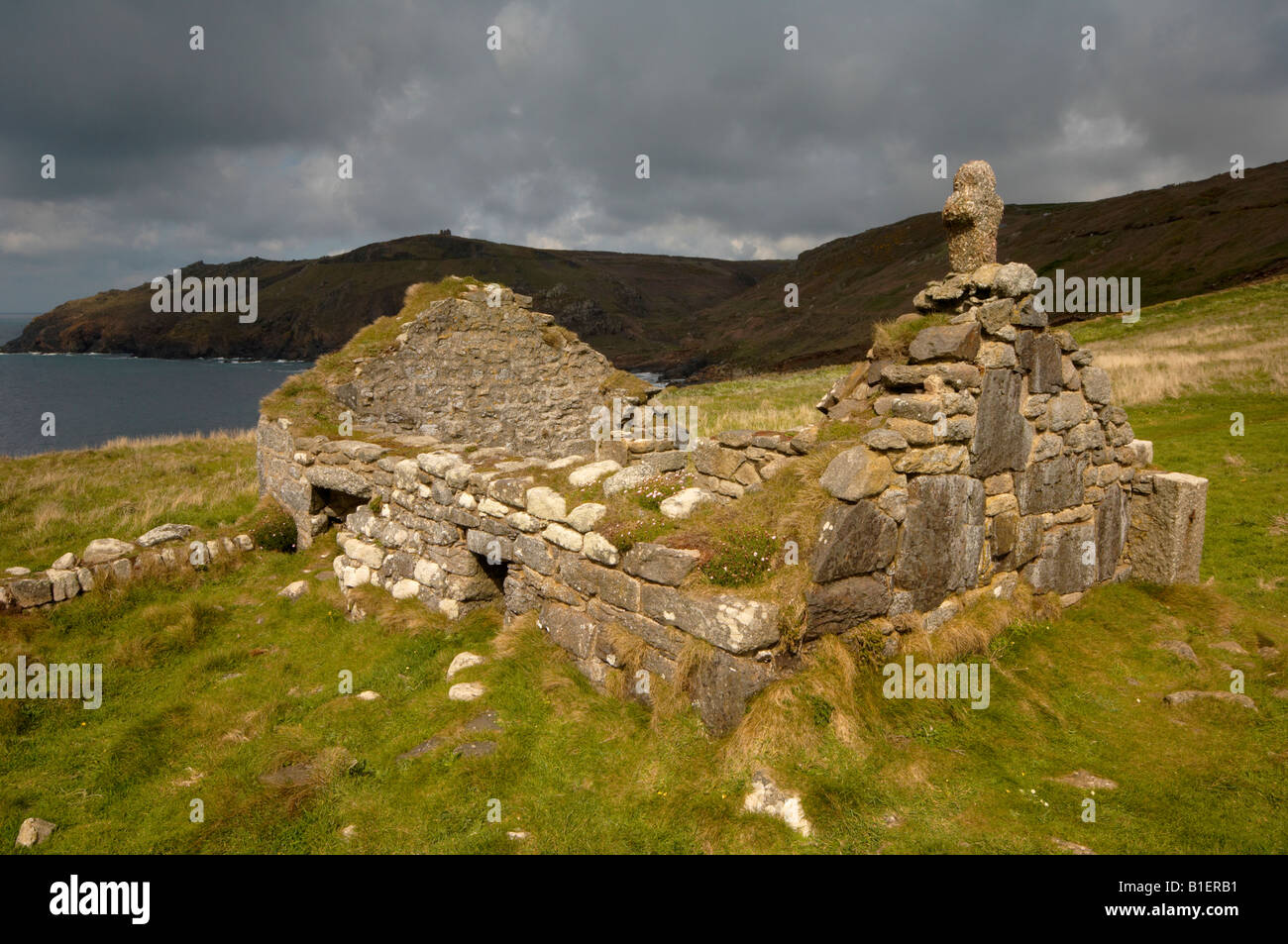 Ruined church at Cape Cornwall UK Stock Photo - Alamy