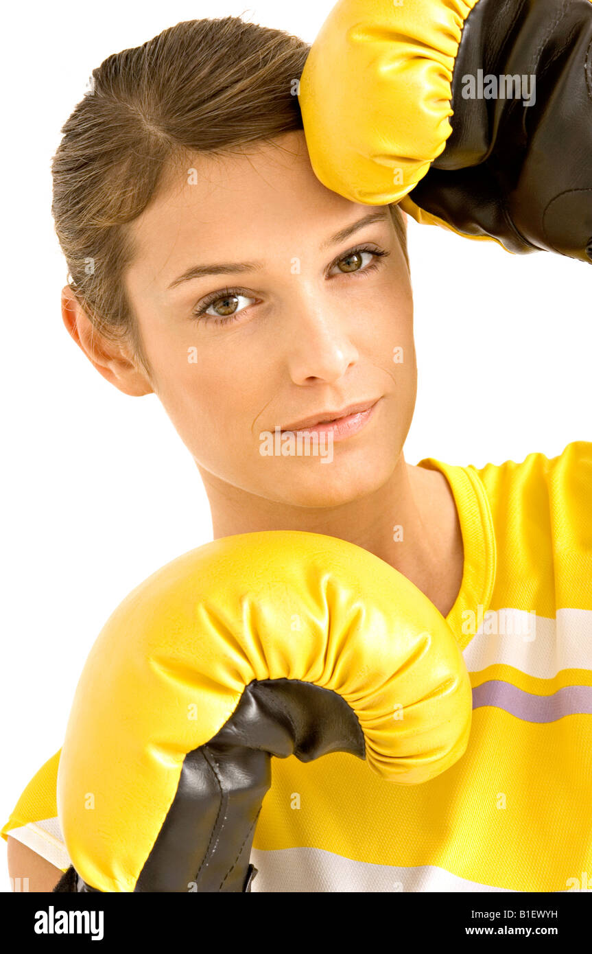 Portrait of a female boxer wearing boxing gloves Stock Photo - Alamy