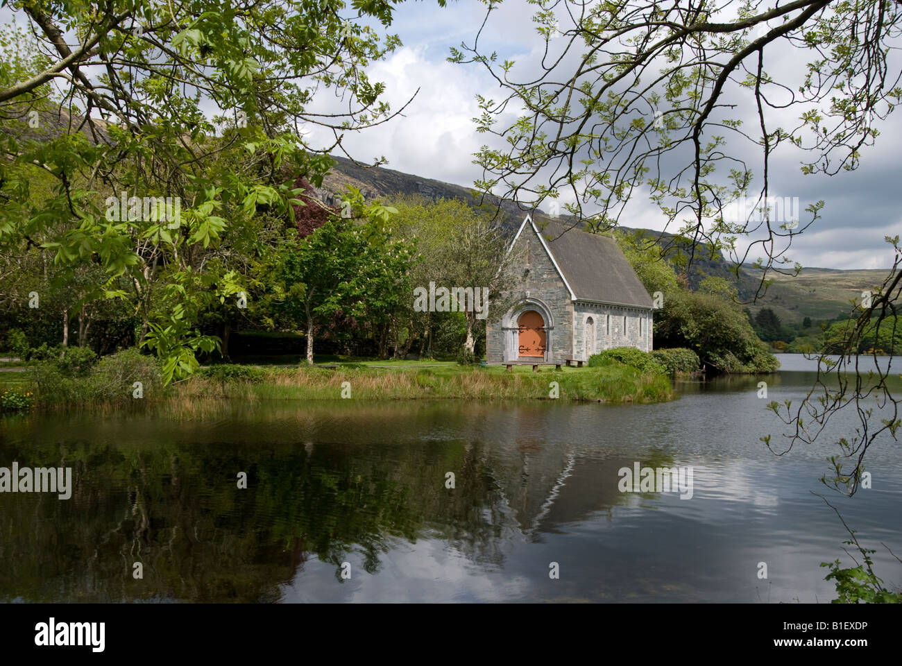 Church on a lake side Gouganne Barra County Cork Ireland Stock Photo ...