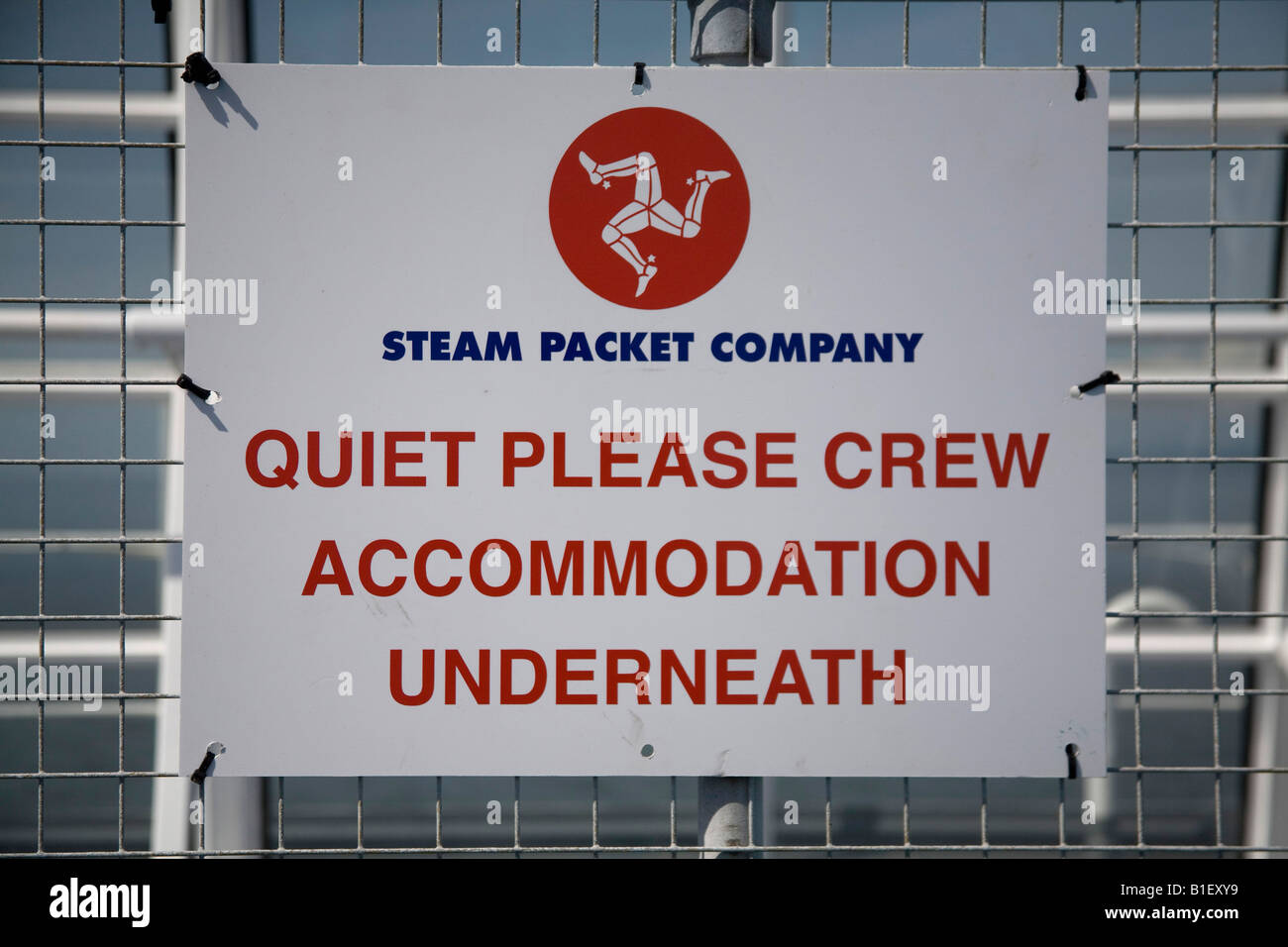 Sign on ferry boat, Quiet please,crew accommodation underneath.Isle of ...