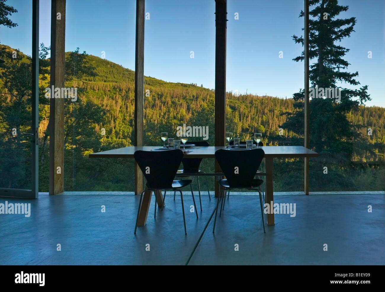 Contemporary residential architecture living room detail dinnng table ...
