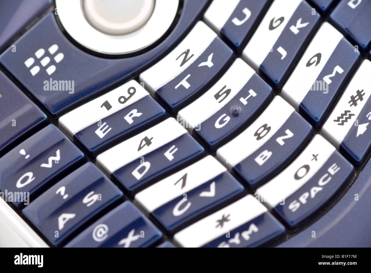 Close up photograph of mobile phone keyboard keys Blackberry smartphone ...