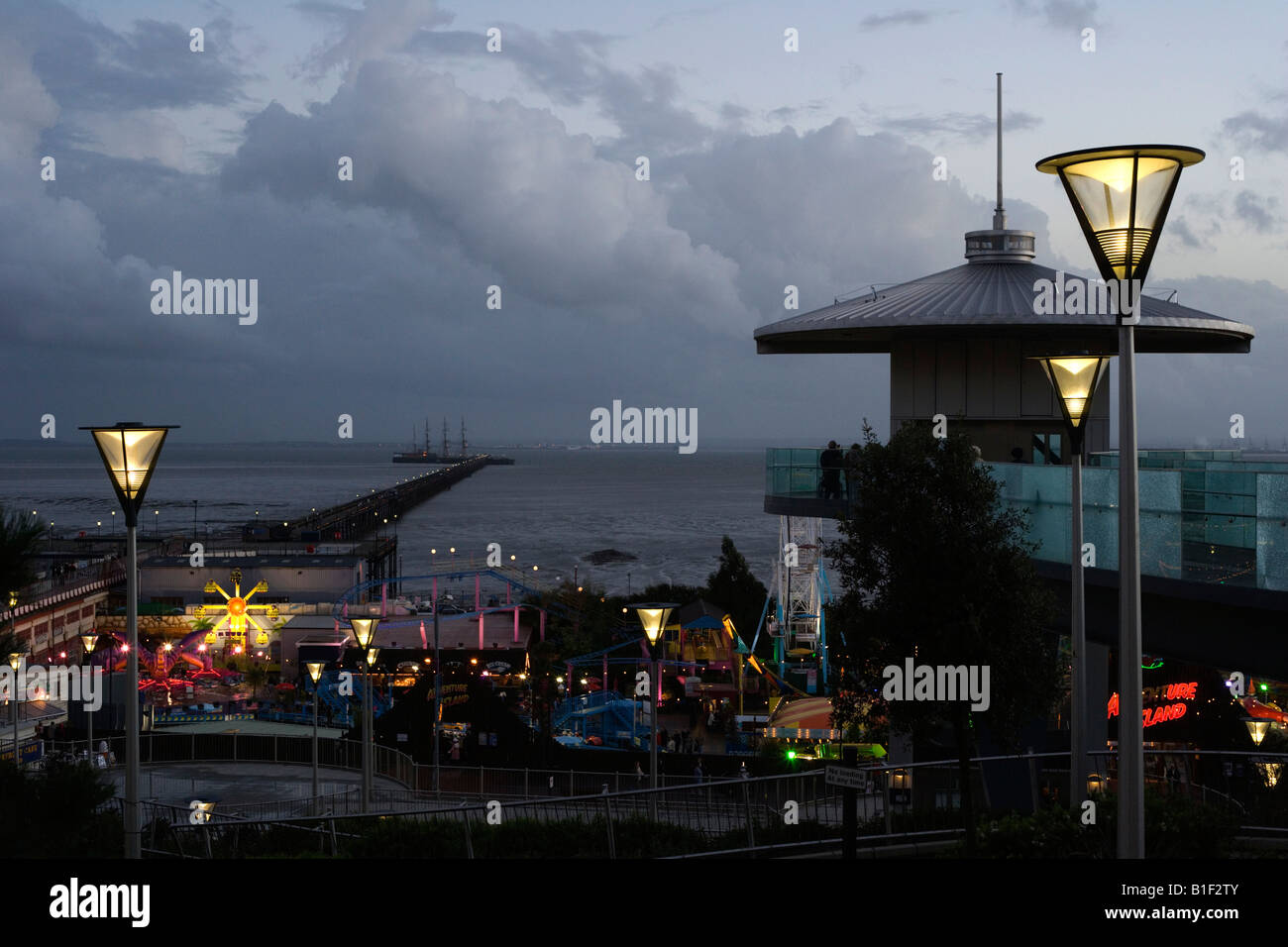 View of the observation and lifts tower, amusement park Adventure ...
