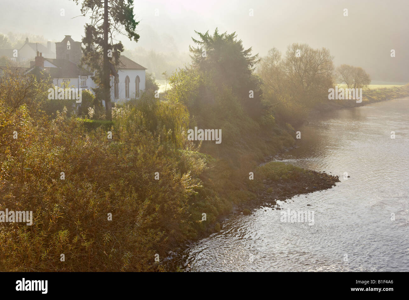 Morvian Church in Morning Mist Brockweir Stock Photo - Alamy