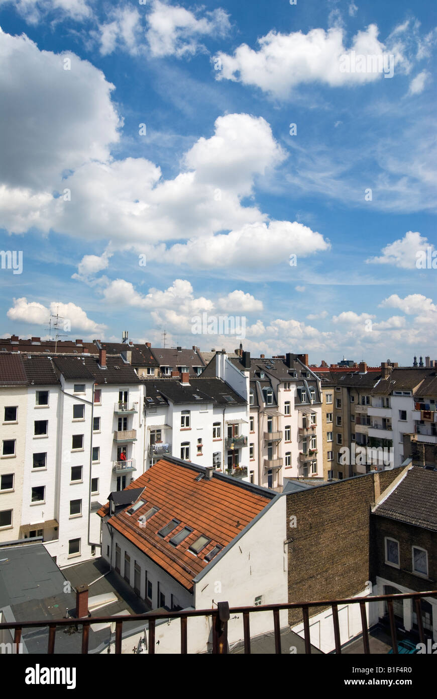 View in a backyard in the Neustadt quarter of the city of Mainz in ...