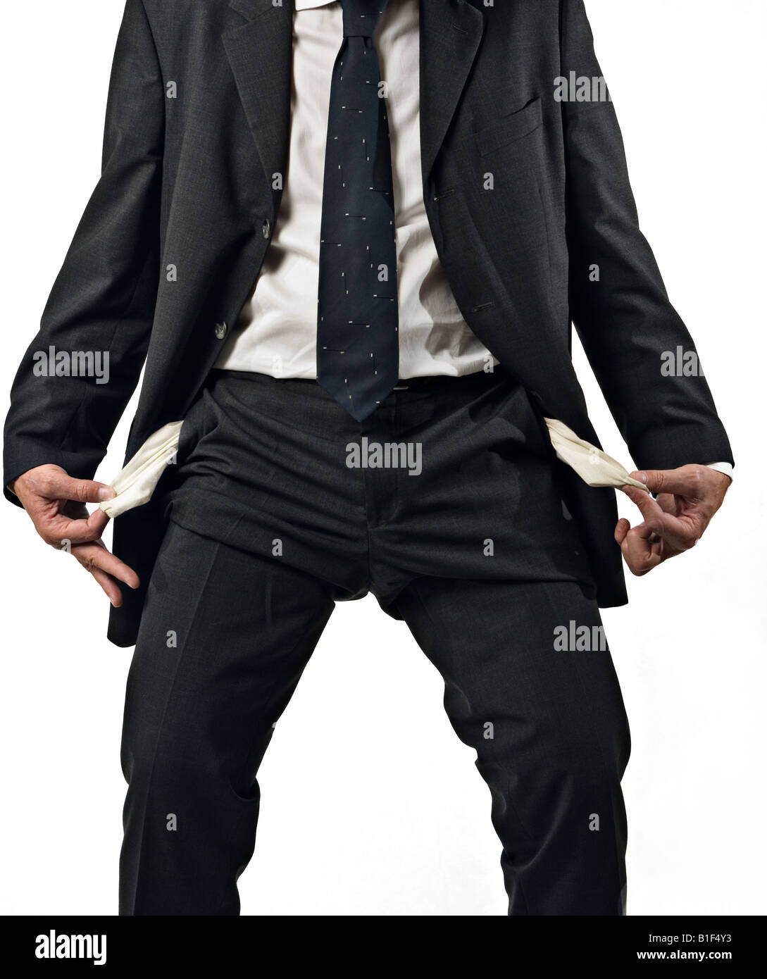 business man with empty pockets concept of failure moneyless white ...
