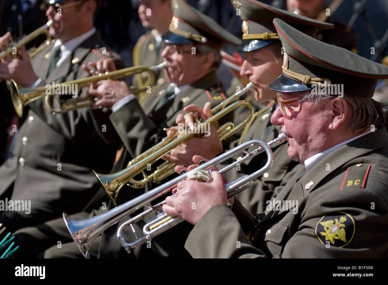 Military musicians plays at street concert of military band St ...