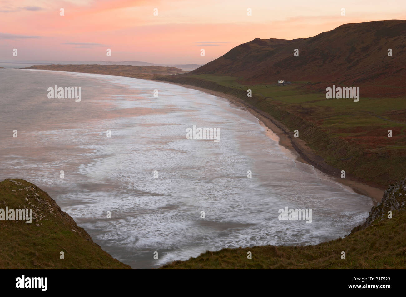 Rhossili Bay at Dawn Gower Stock Photo - Alamy