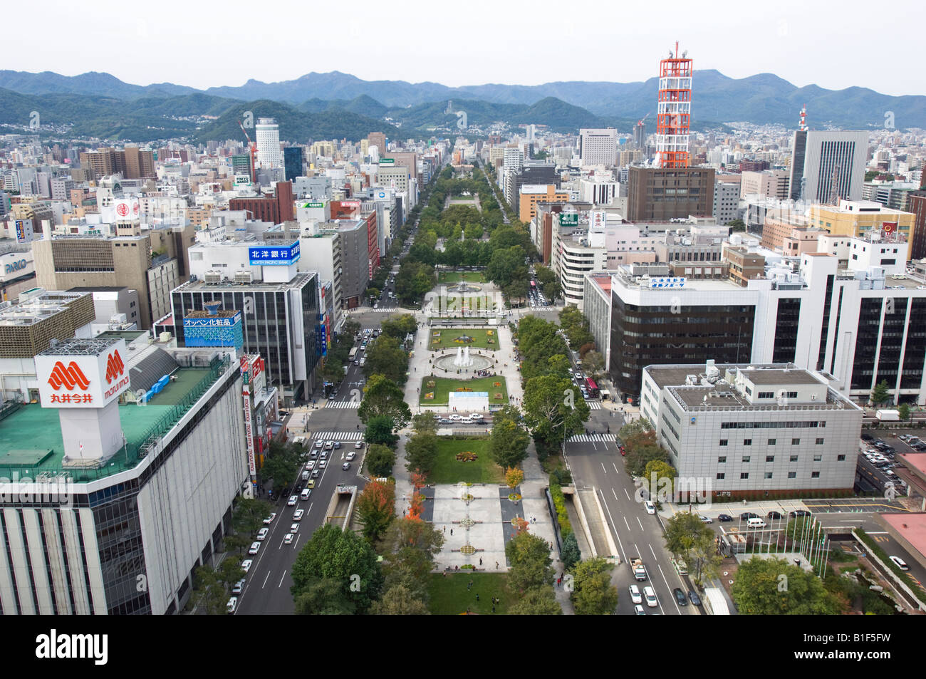 View of Odori Park in the centre of Sapporo from the TV Tower, Hokkaido ...