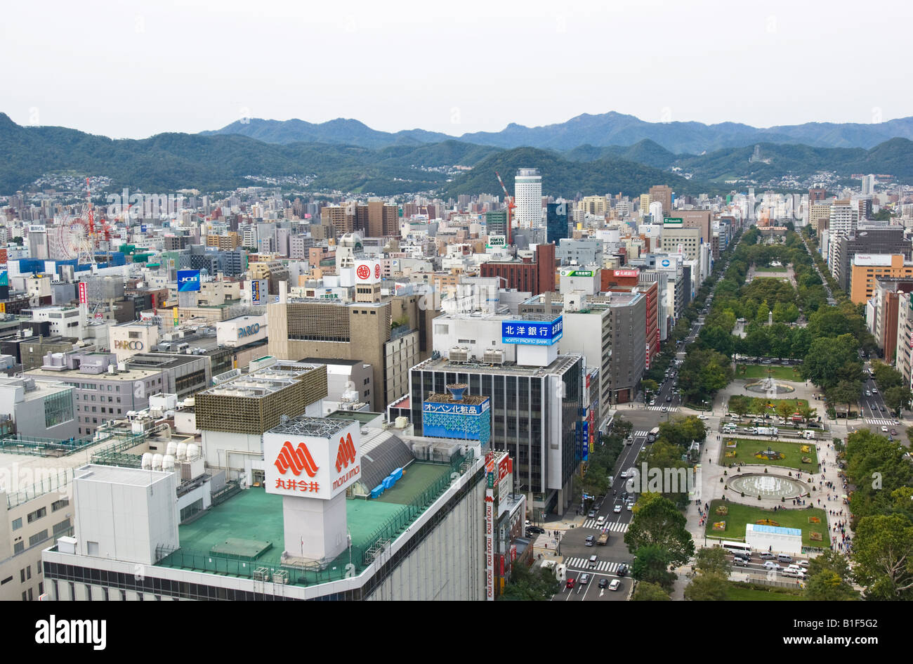 View of Odori Park in the centre of Sapporo from the TV Tower, Hokkaido ...
