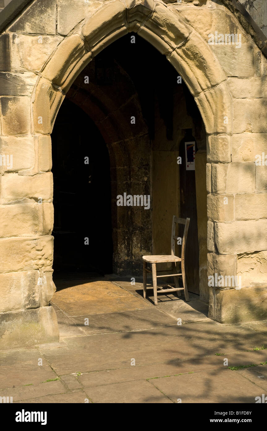 Chair in doorway entrance of Holy Trinity Church Goodramgate York North ...