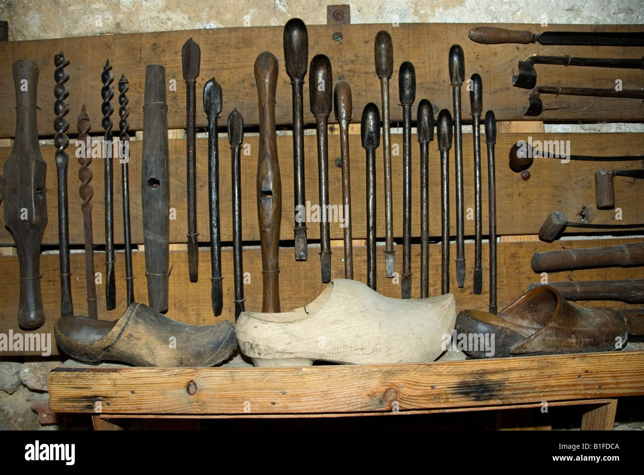 Stock photo of the tools inside the reconstructed cobblers shop in the ...