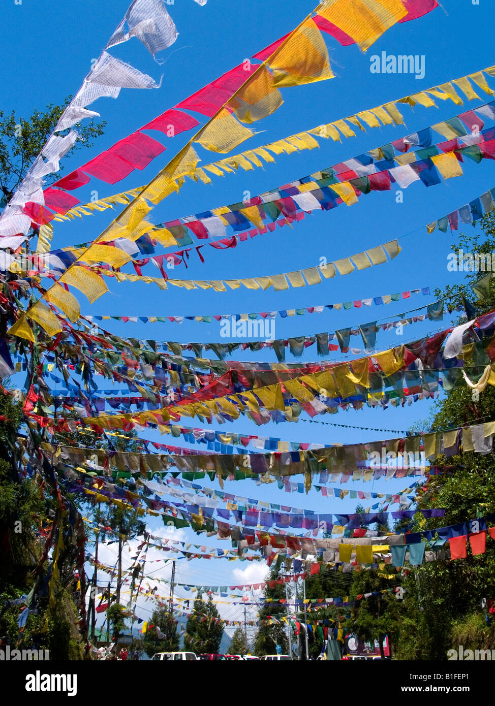 Tibetan prayer flags fluttering above Gangtok in Sikkim India Stock ...