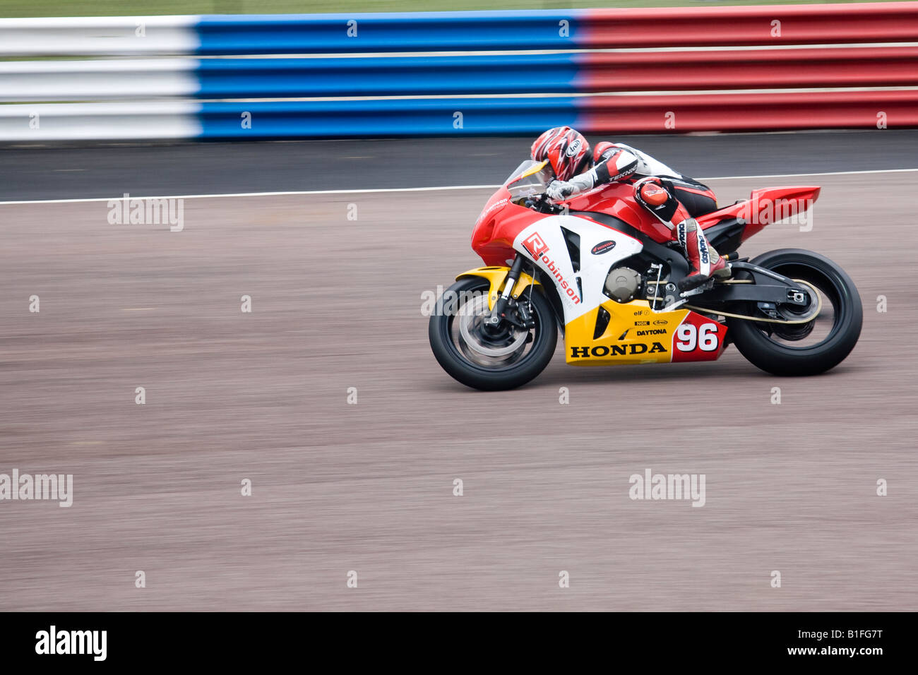 Gary Johnson riding a Honda in the Superstock 1000 practice at speed on ...