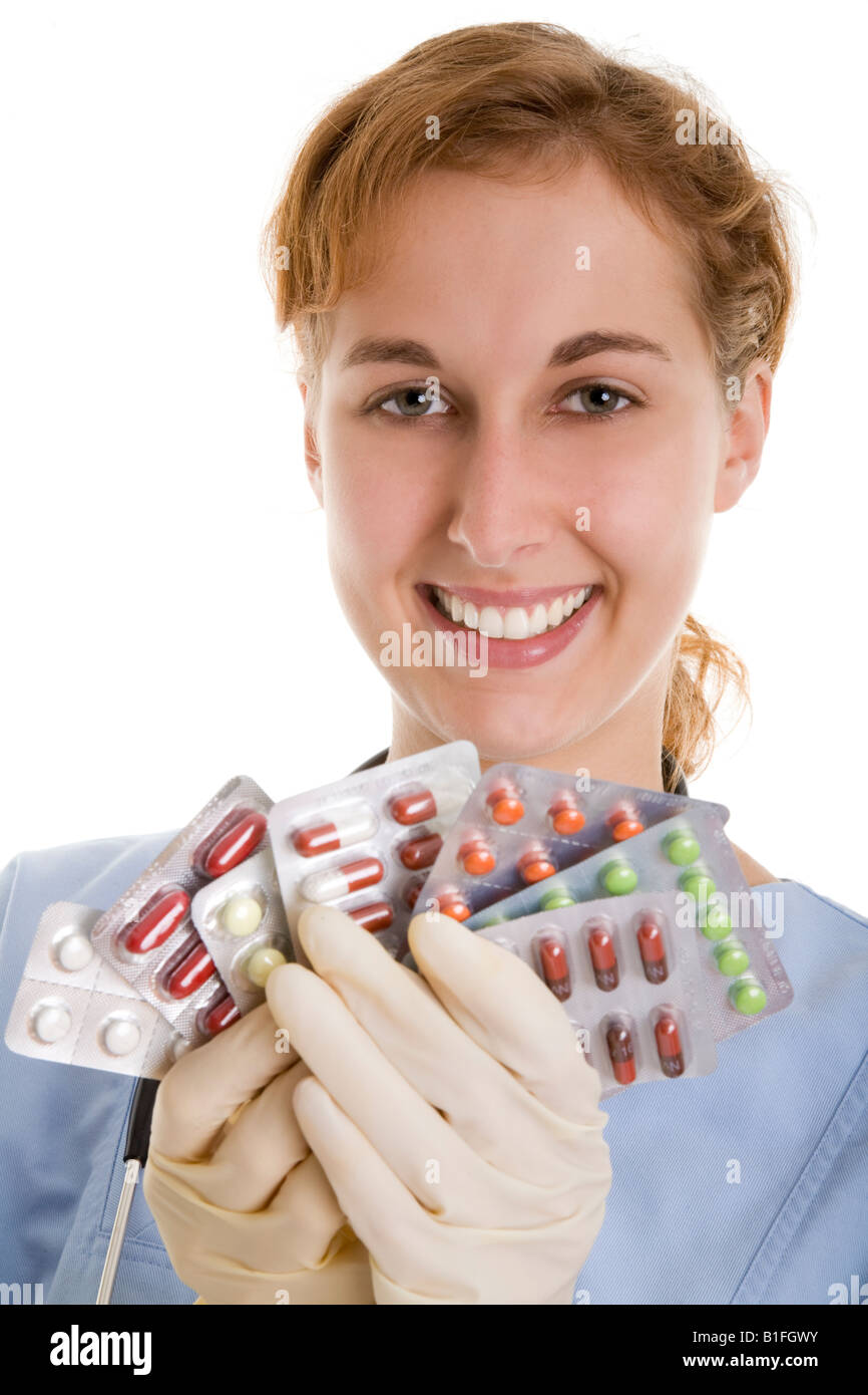 young nurse with tablets Stock Photo - Alamy