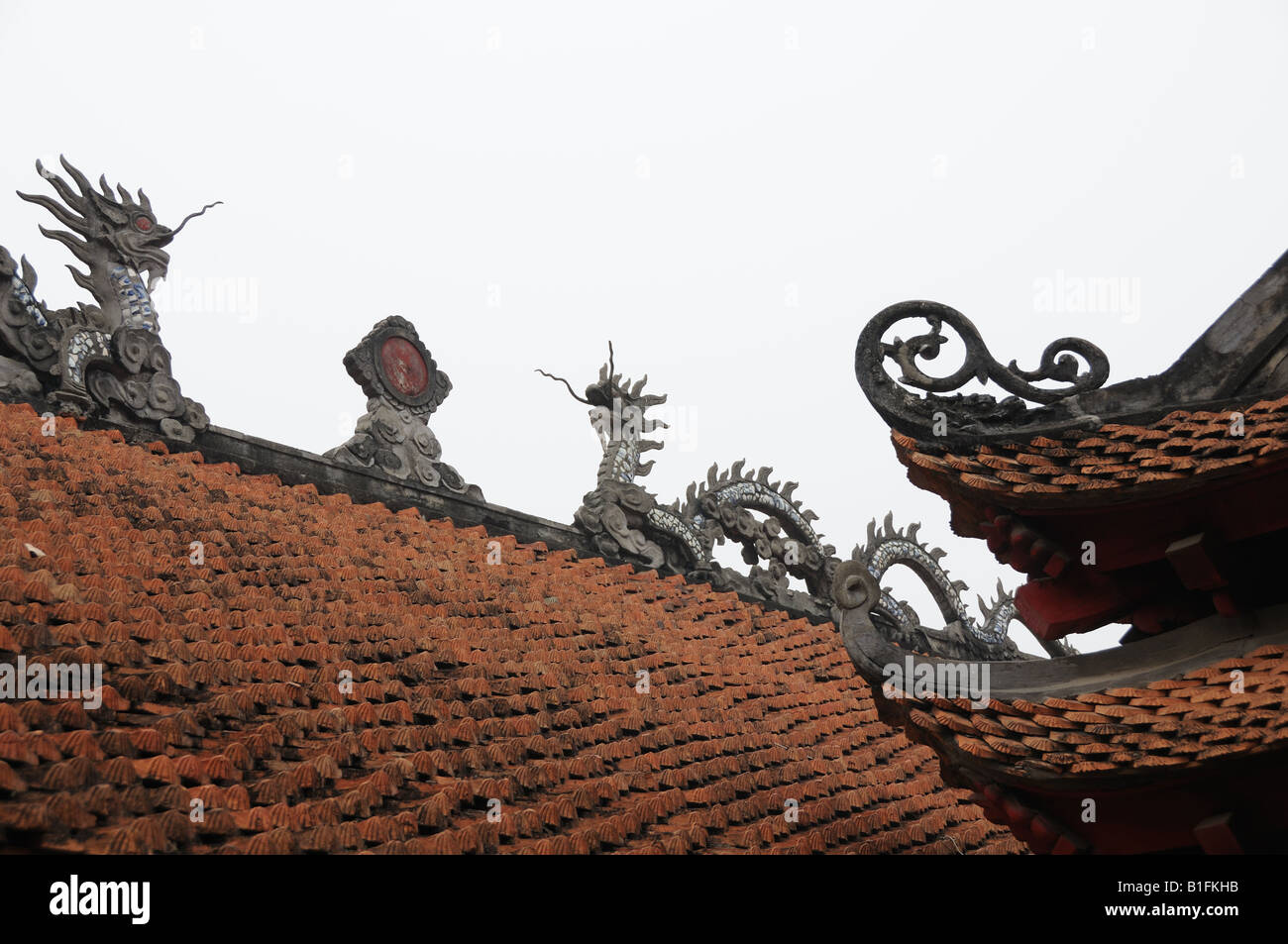 Roof detail showing dragons One pillar Pagoda Hanoi Vietnam Stock Photo ...