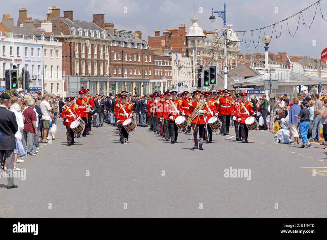 Band of the British Army in cerimonial Red tunics march through the ...