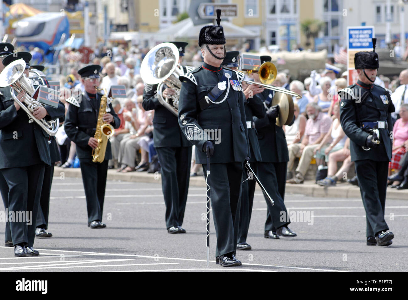Band of the British Army Light Infantry march through the streets of ...