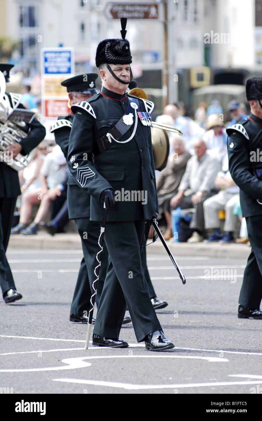 Band of the British Army Light Infantry march through the streets of ...
