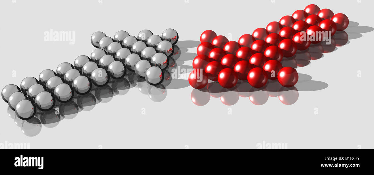 3d rendering of balls forming two arrows in different directions Stock ...