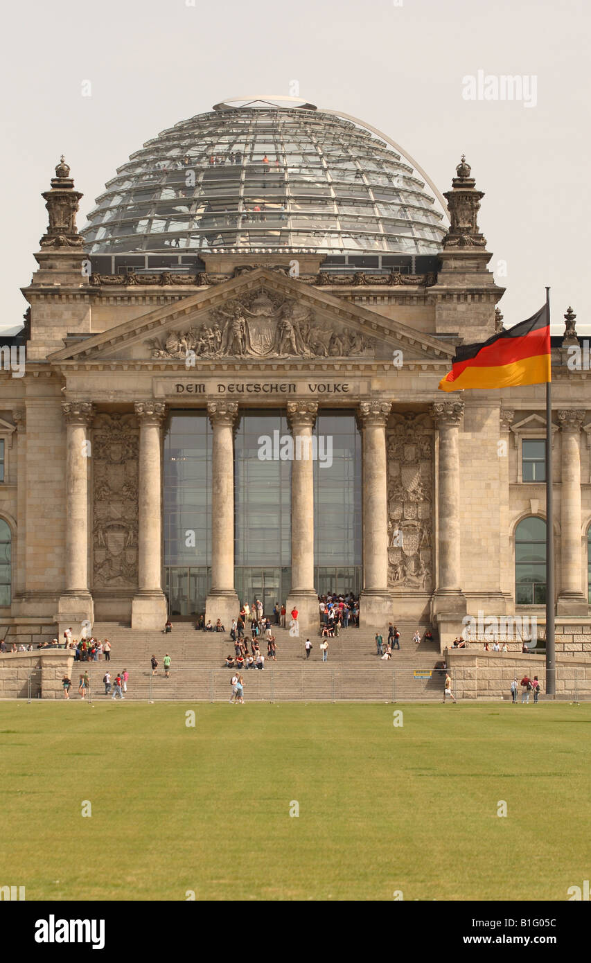 Berlin Germany the Reichstag parliament building and dome and flag ...