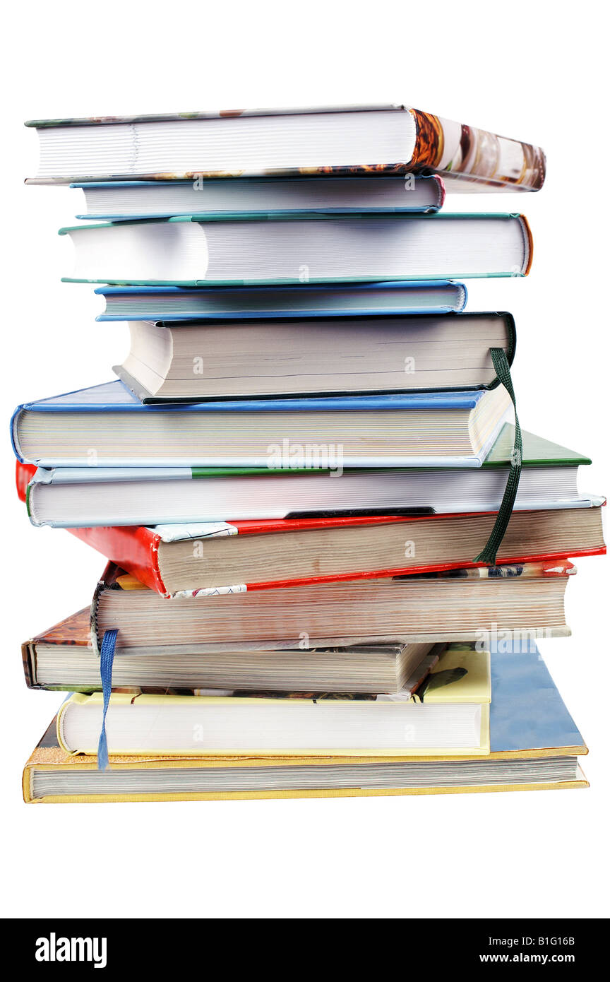 the heavy pile of books isolated white background Stock Photo - Alamy