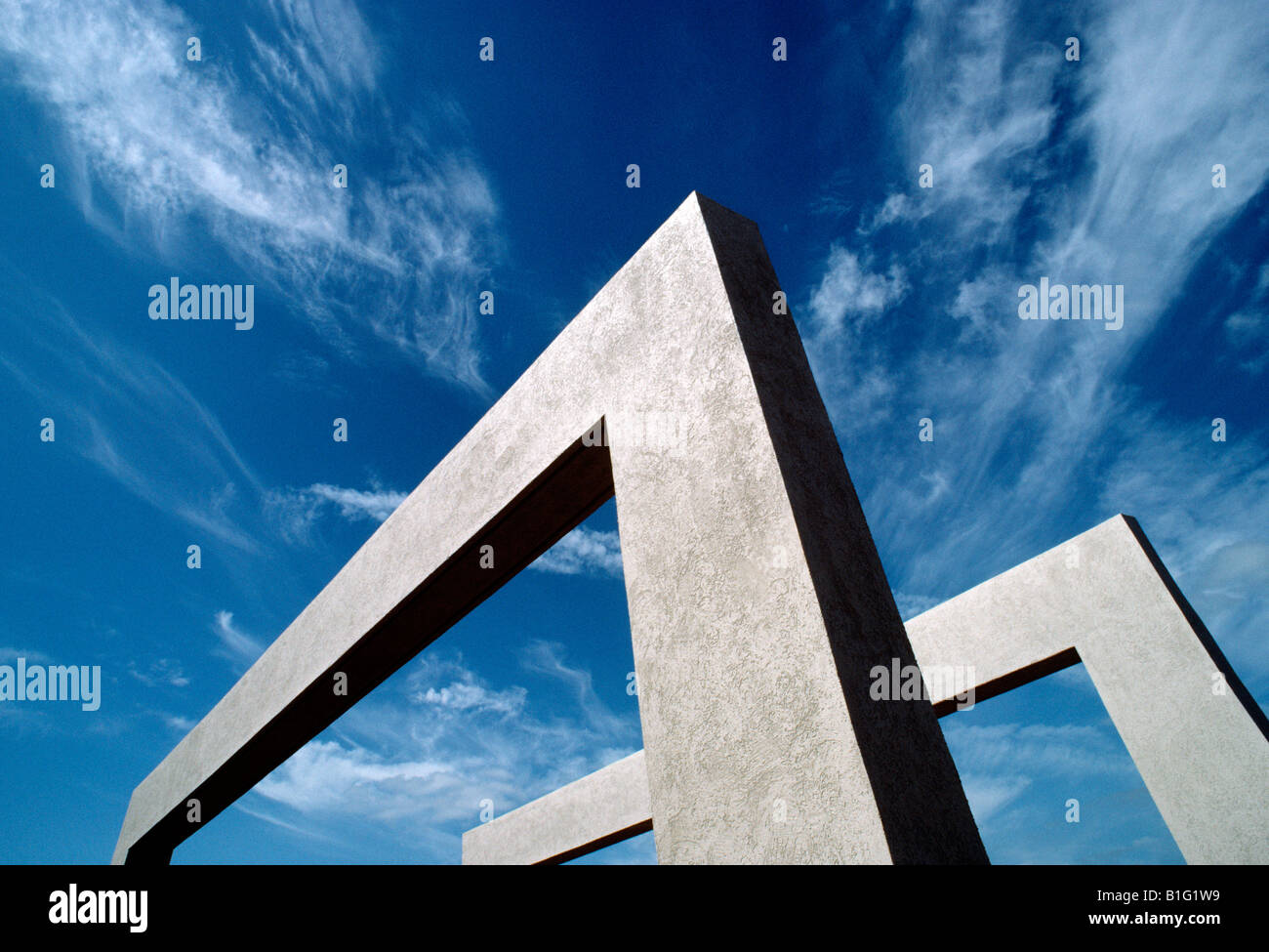 Abstract view of concrete structures of an office building under ...