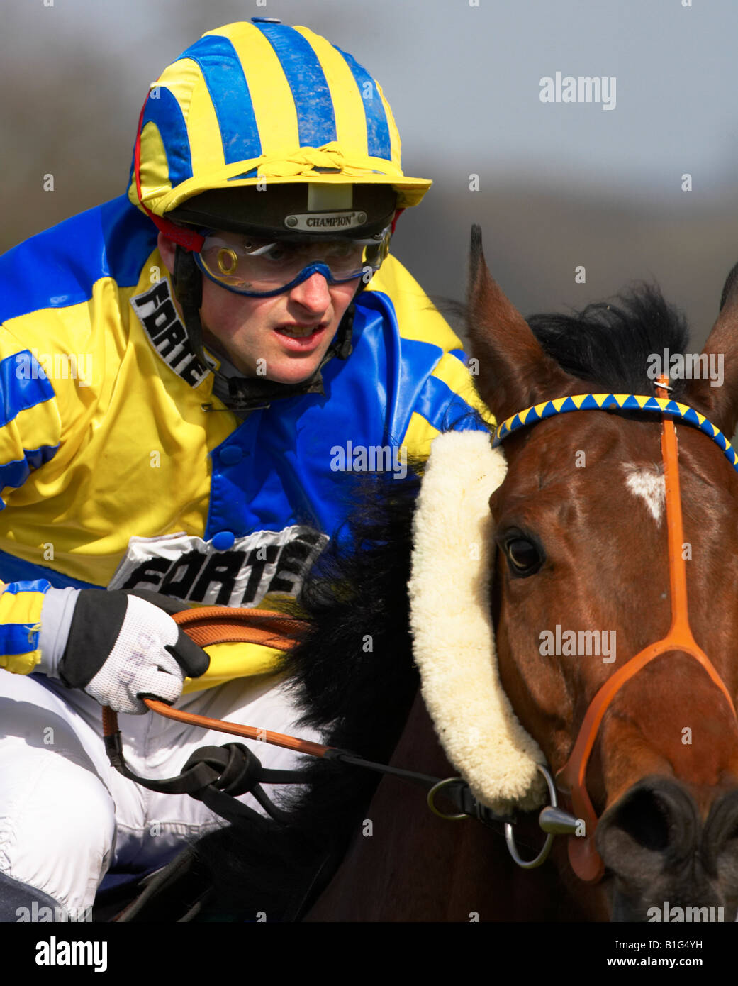 Horse racing jockey close up Stock Photo - Alamy