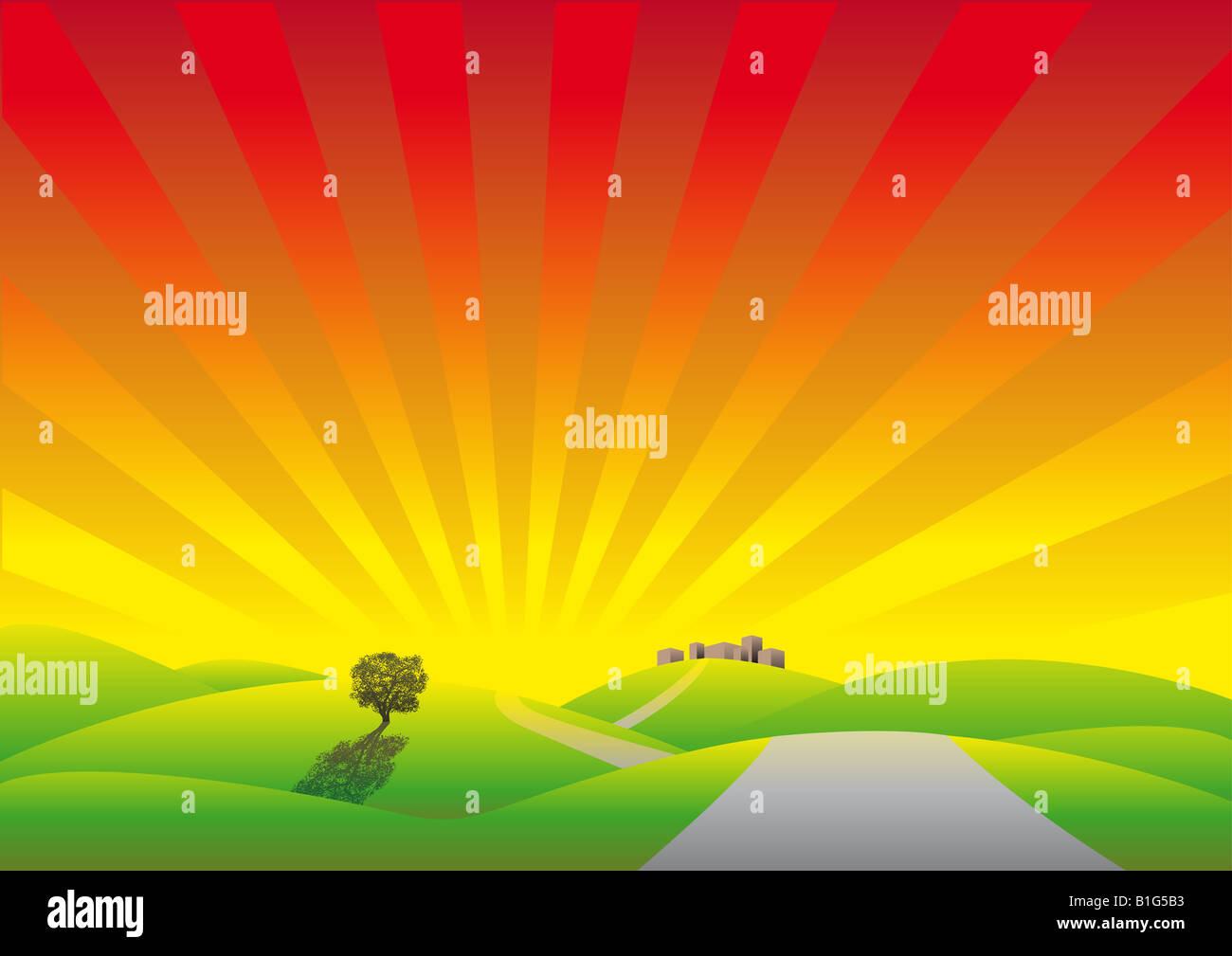 Abstract vector illustration of a cartoonstyle landscape Stock Photo ...