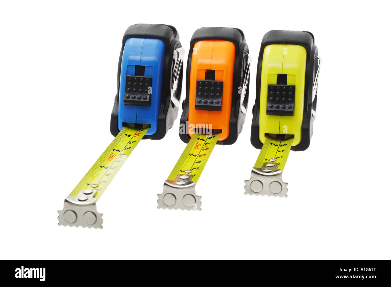 Three colorful measuring tapes arranged on white background Stock Photo ...