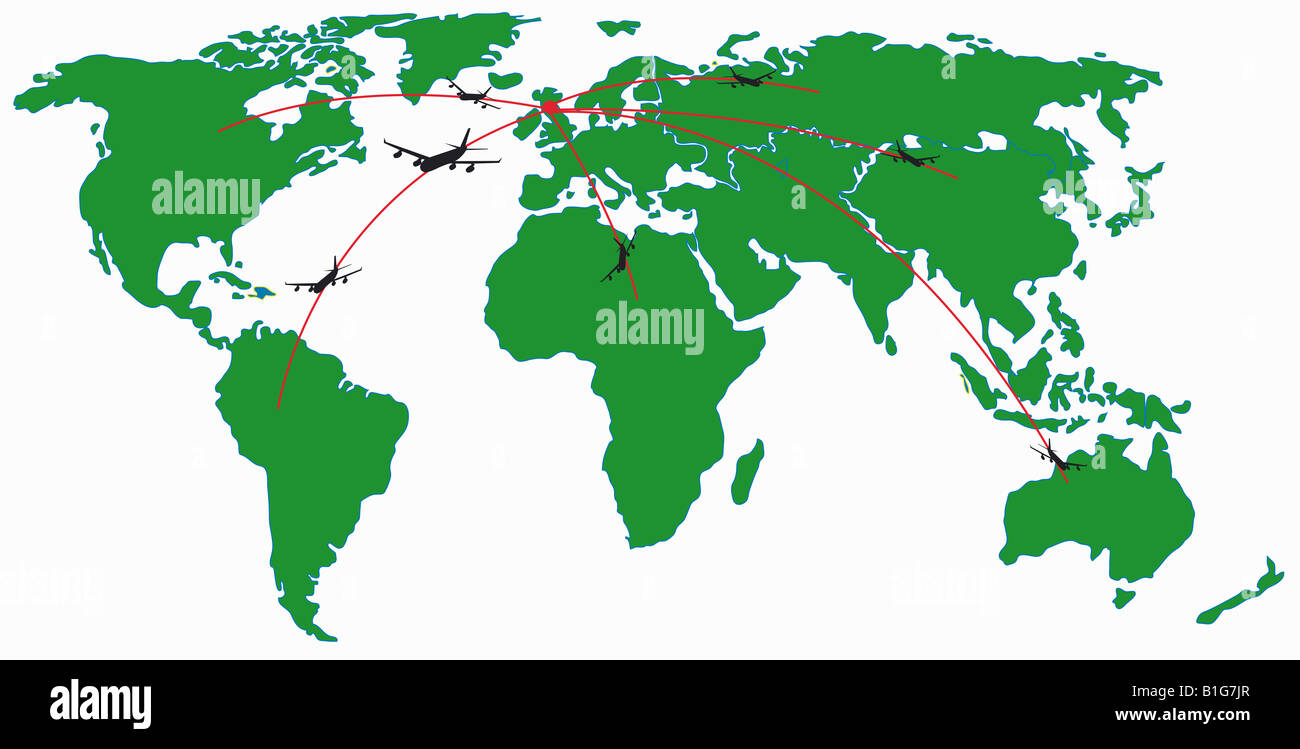 Map of world and destinations Stock Photo - Alamy