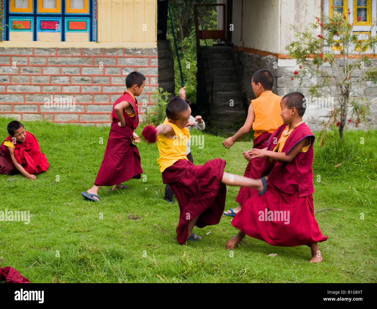 young monks playfighting at the Phodong Monastery in Sikkim Stock Photo ...