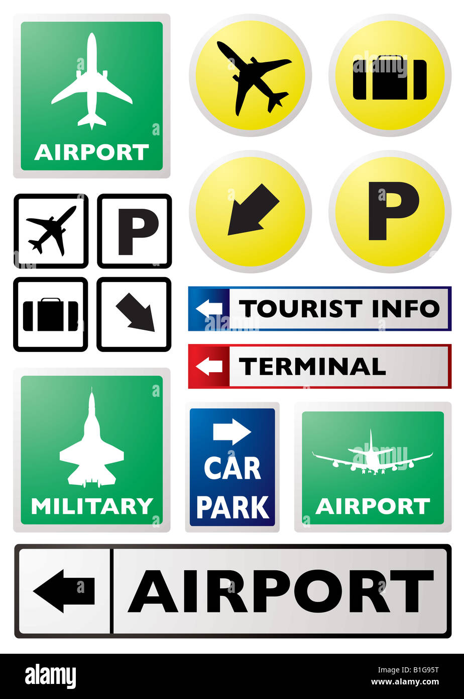 Illustration of a collection of airport sign in different colours Stock ...
