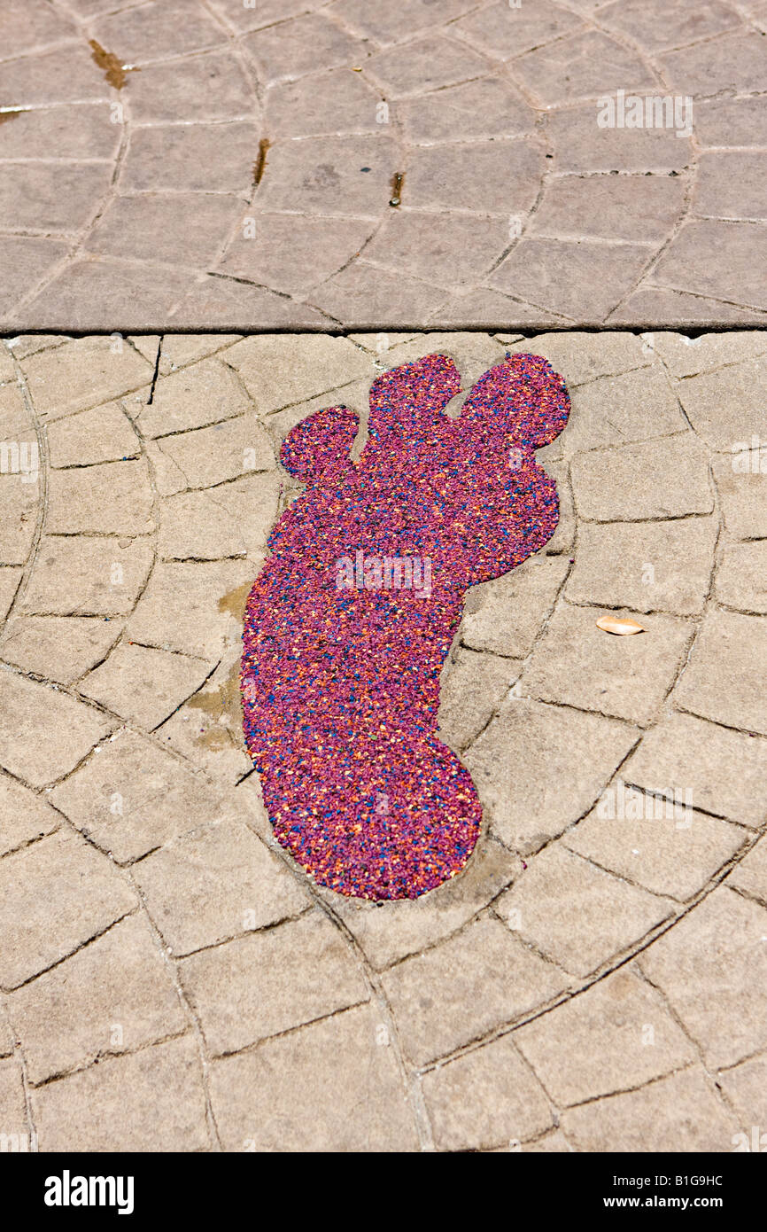 Left, Three Toed, Purple Foot Print on the Sidewalk Stock Photo - Alamy