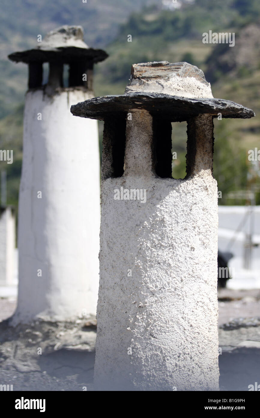 Traditional chimneys on a house in Pampaneira, Andalucia, Spain Stock ...