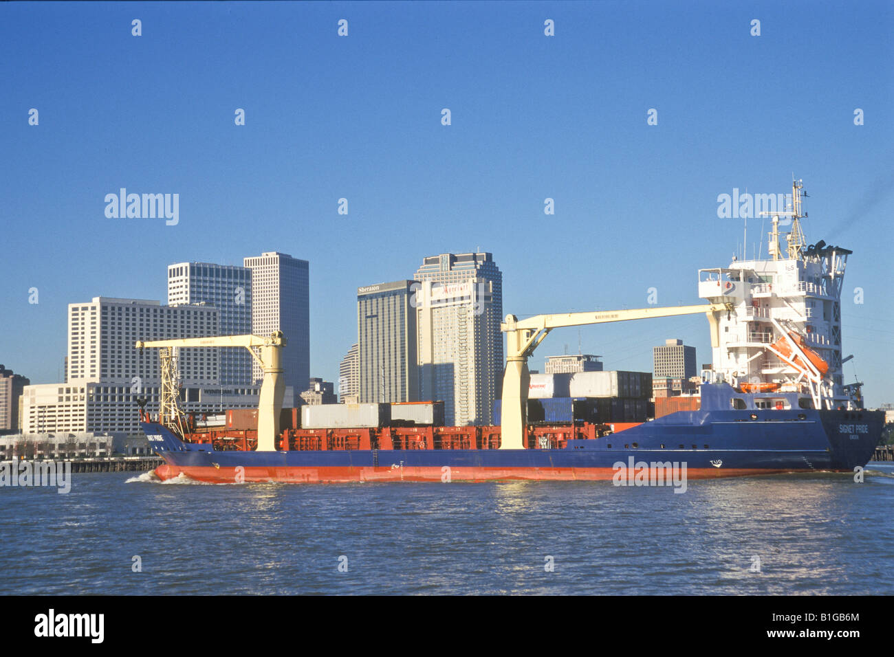 New Orleans LA USA Container ship heading up the Mississippi River at ...