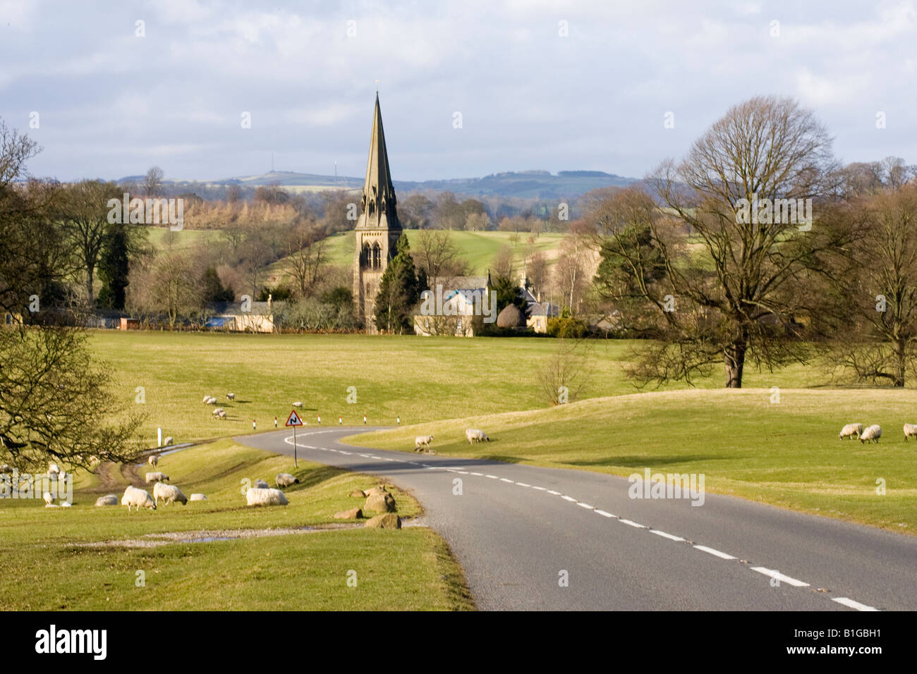 St Peters Church and the village of Edensor, Derbyshire and the Peak ...