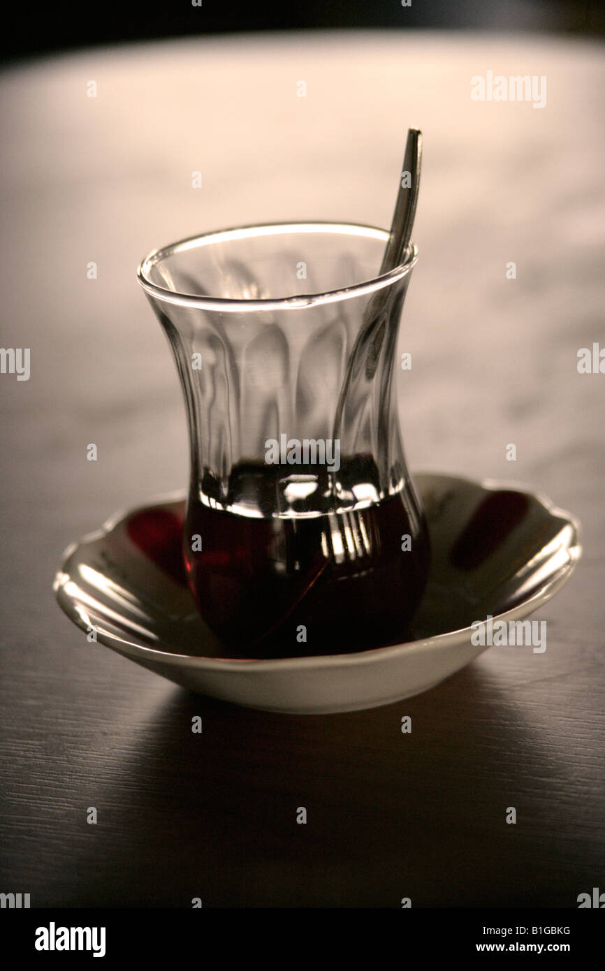 Leftover glass of Turkish tea Stock Photo - Alamy