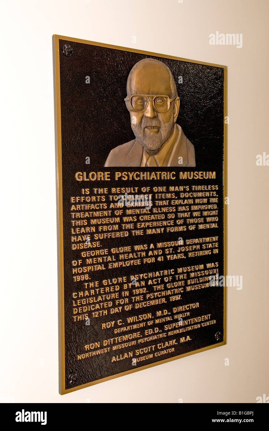 Plaque Dedicated to George Glore at Glore Psychiatric Museum St Joseph ...