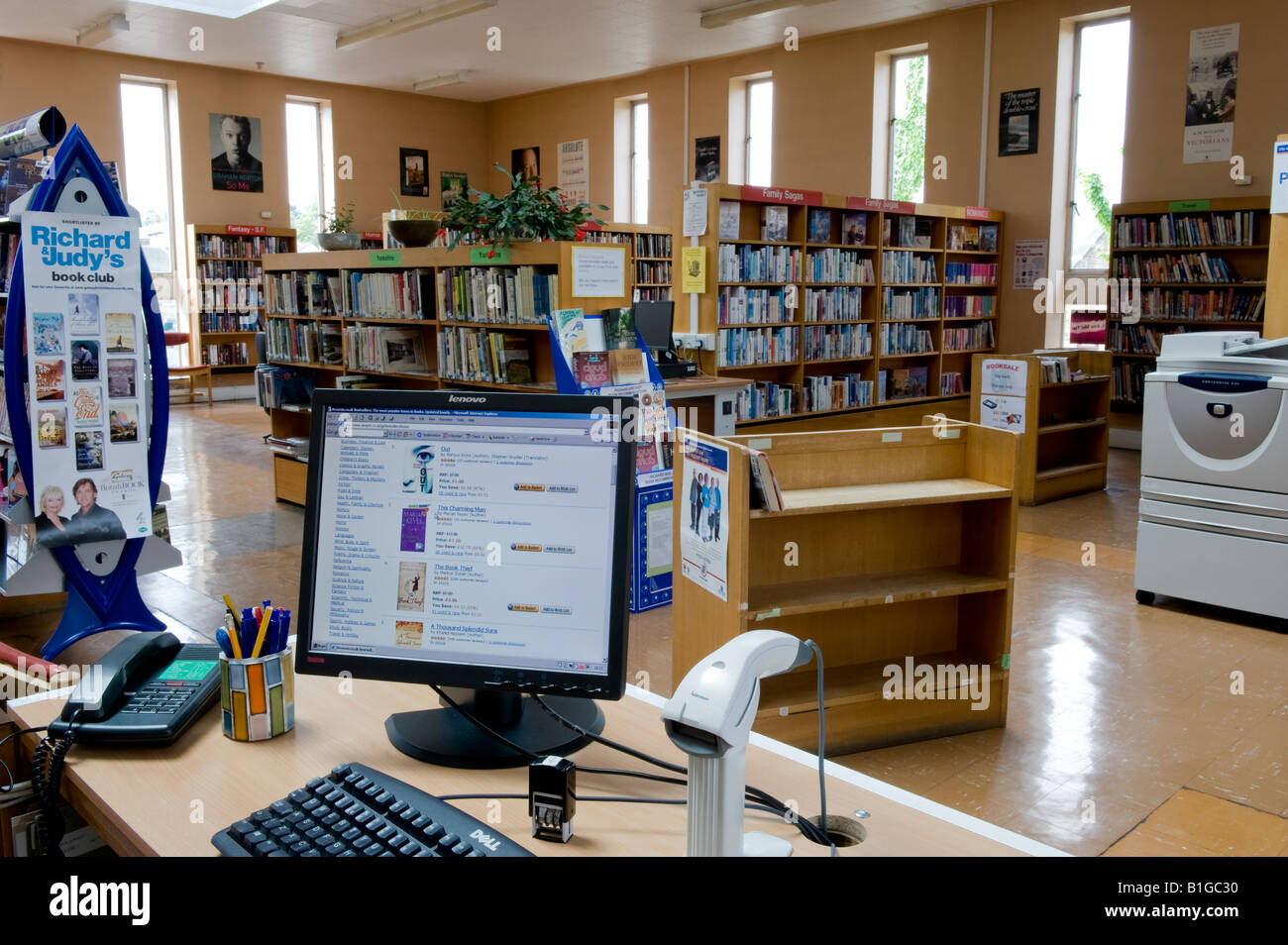 Branch library interior, community resource & facility (computer screen ...