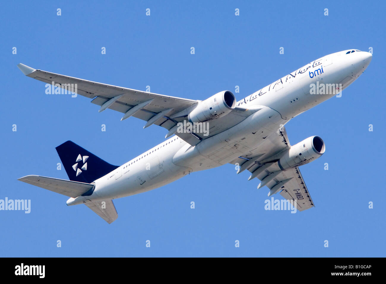 Airbus A330 operated by BMI climbing out from London Heathrow Airport ...