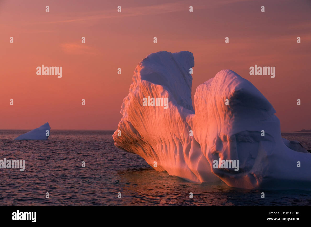 early morning light reflects off sculpted surface of iceberg Stock ...