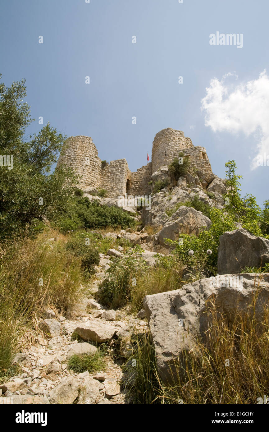 Looking up at the turrets of Yilankale Byzantine Castle Built in 1200 ...