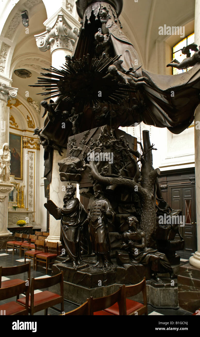 Baroque pulpit in Notre-Dame-du-Finistère church in Brussels Stock ...