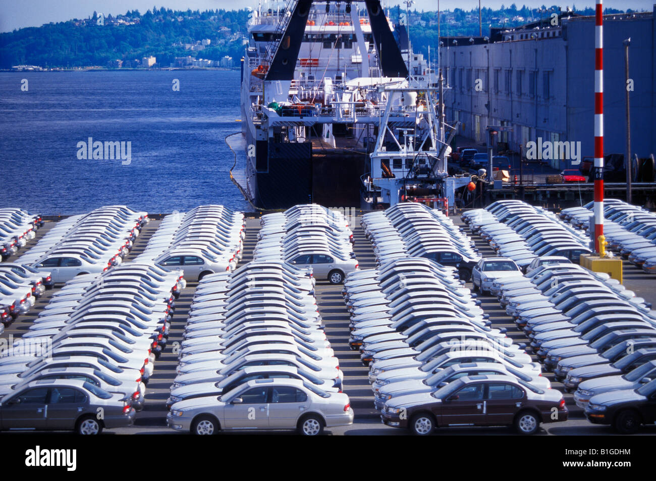 New imported automobiles on the dock at the Port of Seattle Stock Photo ...