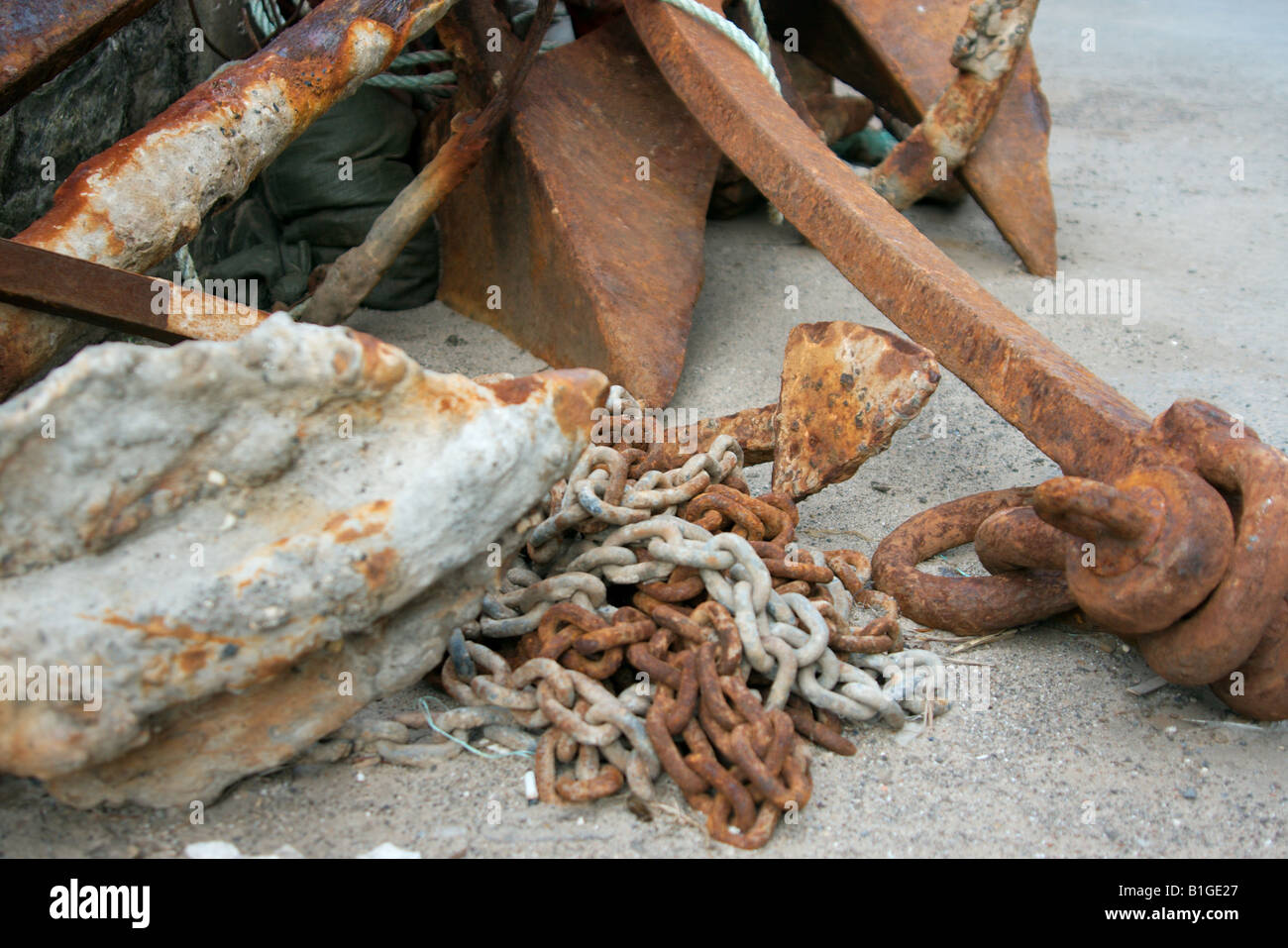 Old, discarded anchors, Tenby Harbor, Wales Stock Photo - Alamy
